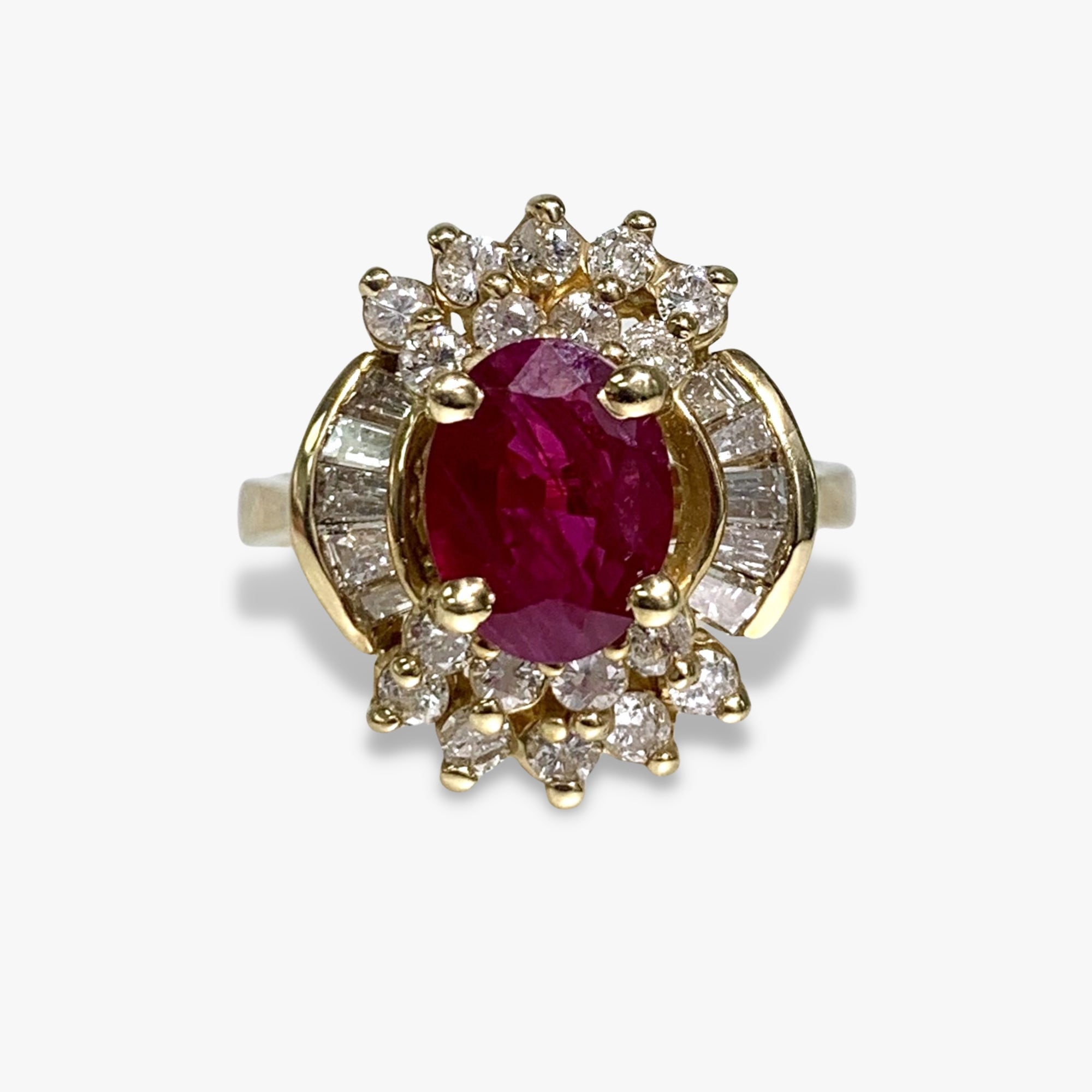 14k Yellow Gold Oval Cut Ruby and Diamond Vintage Ring | Sheena Stone