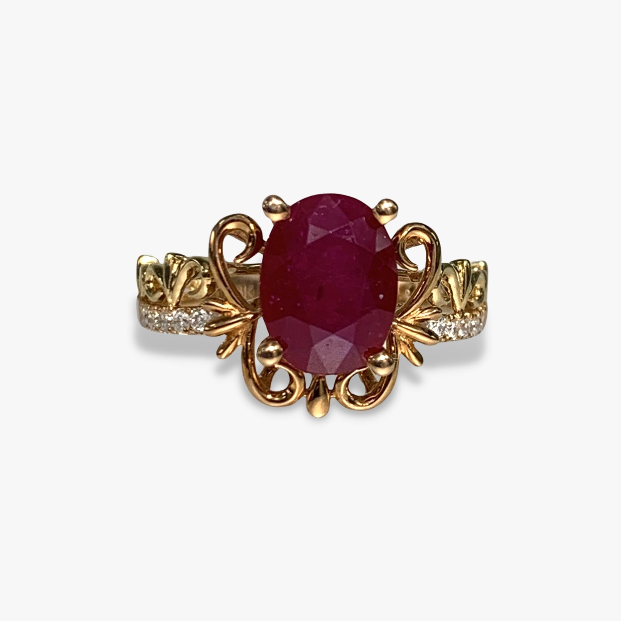 18k Rose Gold Oval Cut Ruby and Diamond Ring | Sheena Stone