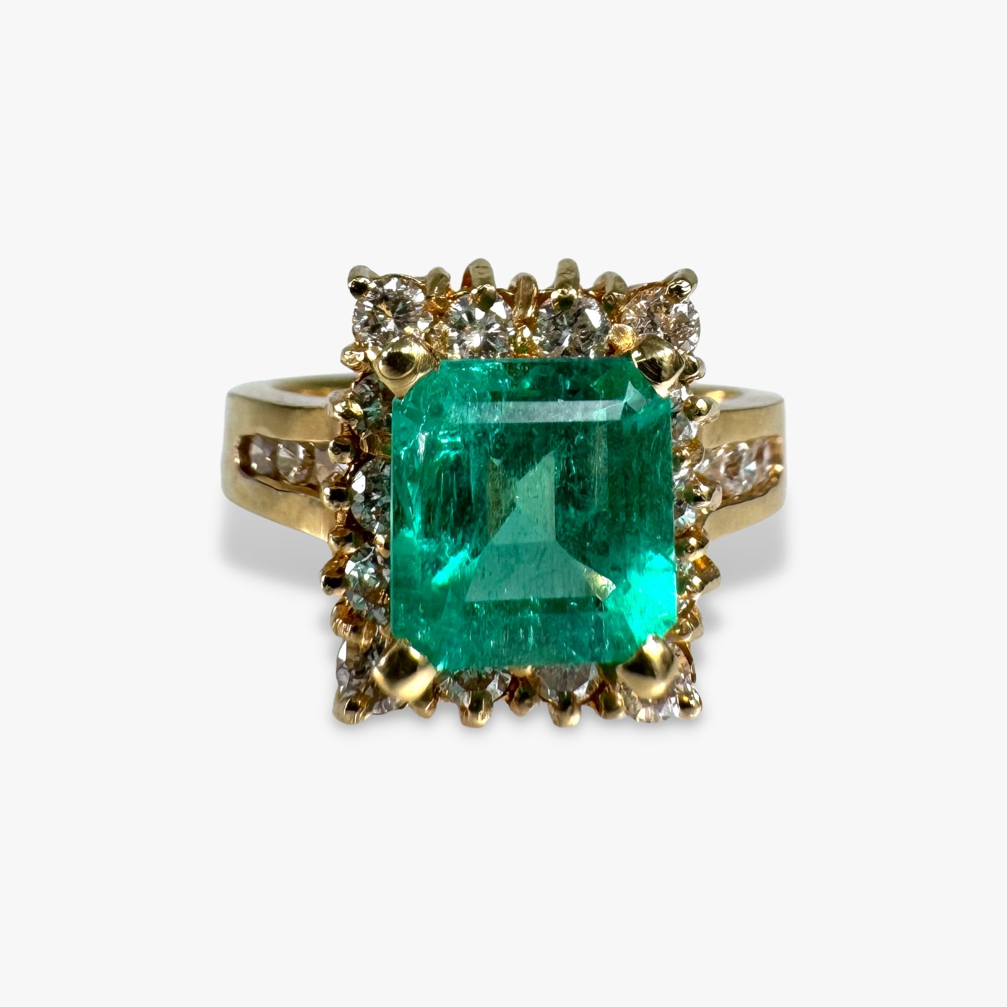 18k Yellow Gold Asscher Cut Emerald and Diamond Vintage Ring | Sheena Stone